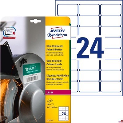 Etykiety UltraResistant L7912-10 63,5x33,9 10ark polietylenowe Avery ...